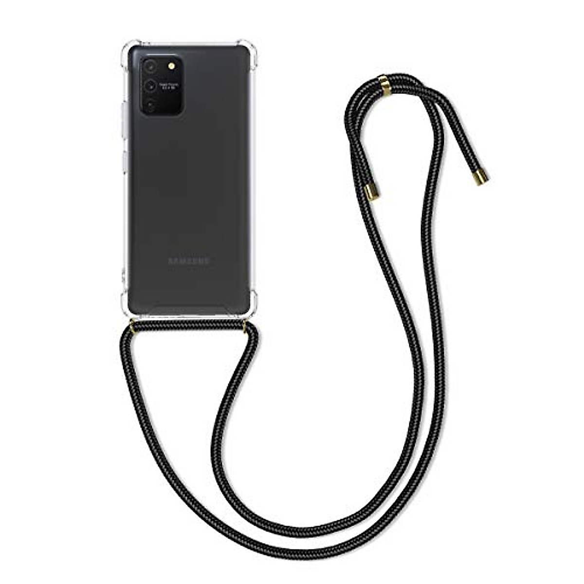 kwmobile Crossbody Case Compatible with Samsung Galaxy S10 Lite Case - Clear TPU Phone Cover w/Lanyard Cord Strap - Black/Transparent