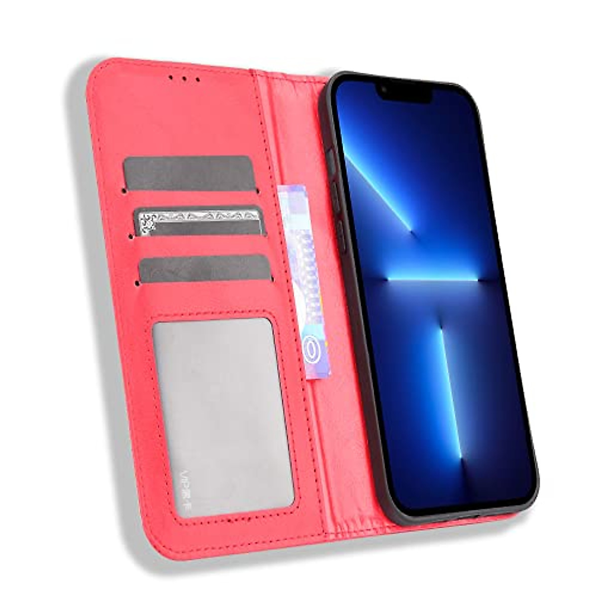 Fansipro Wallet Folio Case for Samsung GALAXY A40, Premium PU Leather Slim Fit Cover for Galaxy A40, 2 Card Slots, 1 Transparent Photo Frame Slot, Small Lattice, Red