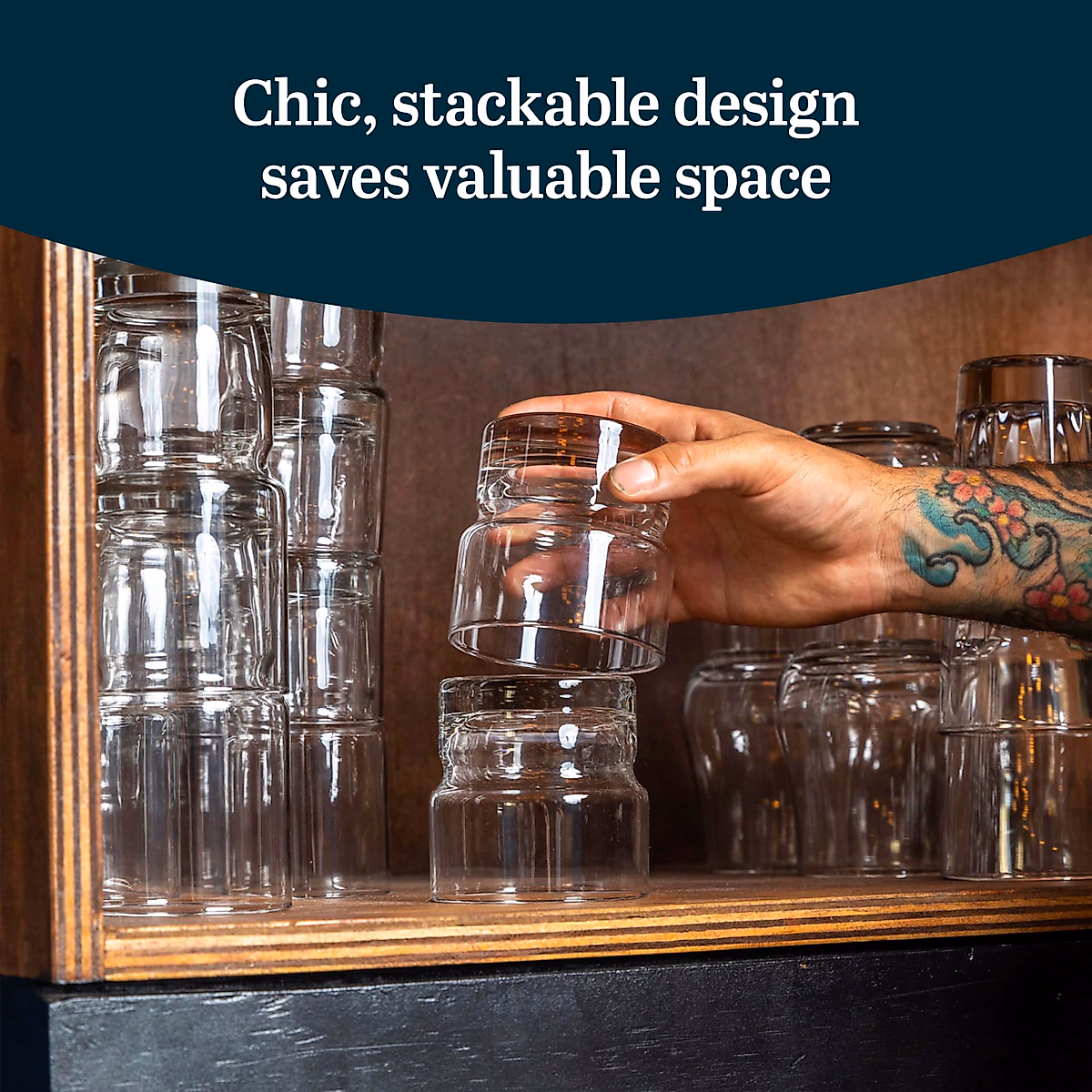 Libbey Newton Stackable Double Old Fashioned Glass, 12 ounce, Set of 6