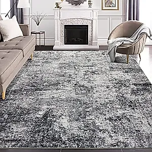 Area Rug Living Room Rugs - 8x10 Large Soft Indoor Neutral Modern Abstract Low Pile Washable Rug Carpet for Bedroom Dining Room Farmhouse Home Office - Grey