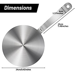 9.45 Inches Induction Plate Adapter for Glass Cooktop, Stainless Steel Heat Diffuser for Electric Gas Glass Stove with Detachable Handle