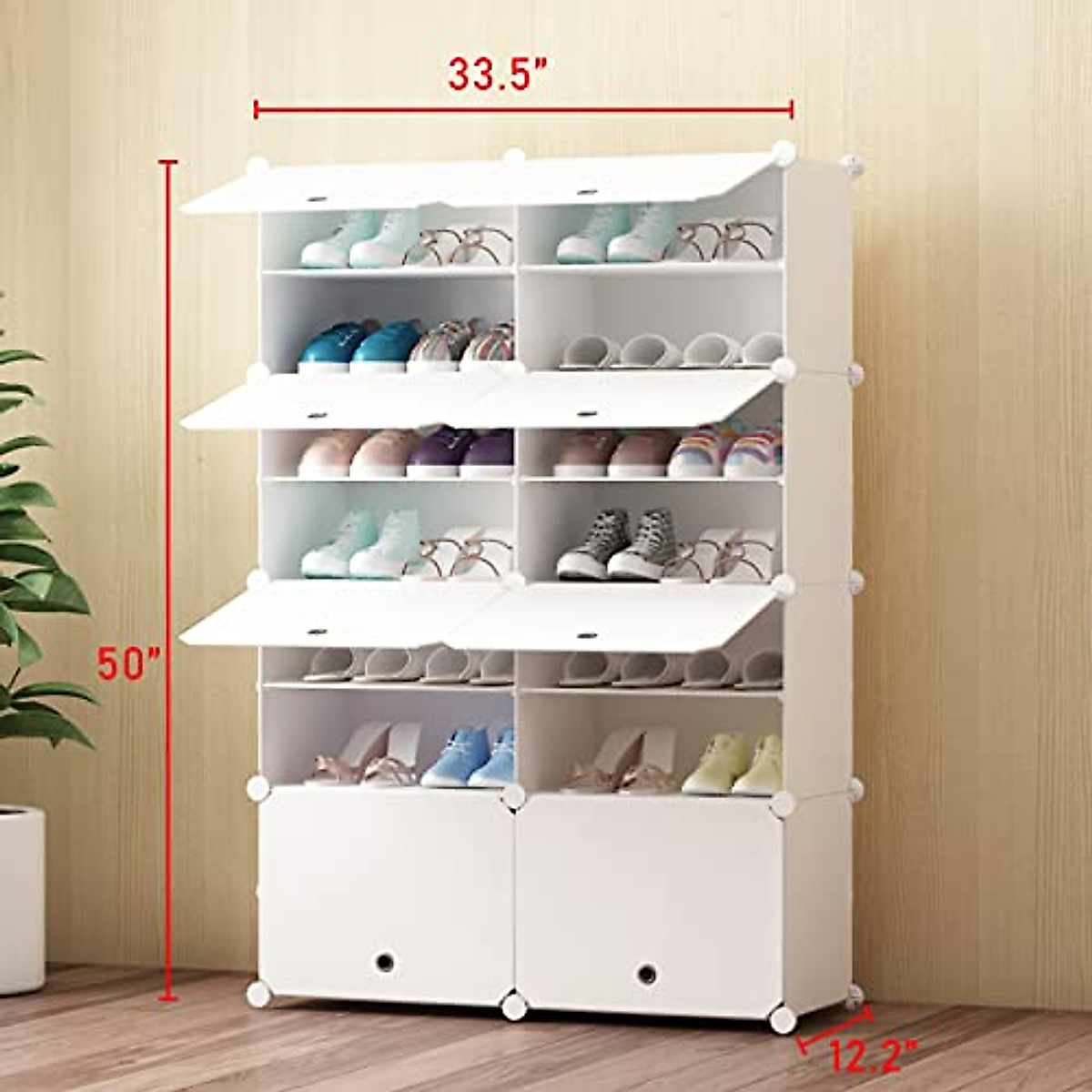 COOKA Tall Shoe Rack,8 Tiers Shoe Cabinet Boot Storage for Closet Hallway Bedroom Entryway,Space Saving White Shoe Shelf Organizer,32 Pairs Sturdy Shoe Shelf Boots Organizer