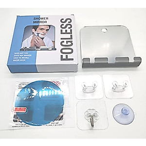 Funerom 5.4x5.1 inch Fogless Bathroom Shaving Mirror with Built-in Razor Holder Includes 4 Adhesive Hooks 2 Anti-Fog Film Anit-Fog Shower Mirror Frameless Portable Square