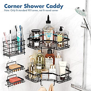 Corner Shower Caddy, 5-Pack Adhesive Shower Organizer, Shower Shelves for Inside Shower, Bathroom Organizer No Drilling with 2 Soap Holder,1 Toothbrush Holder,Rustproof Shower Rack Storage Accessories