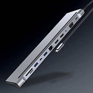 12-in-1 Type-c hub Docking Station with rj45 LAN 4k hdmi USB 3.0 3.5mm Audio Port pd Charge