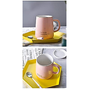 Ceramic Mug Birthday Gifts for Women China Tea Cups with Spoon Coffee Cup Suitable for Making Tea,Cold Drinks,Hot Drinks,Coffee,Etc(Pink,14.5oz)