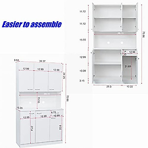 TIHWOALL Upgraded Version and Stronger Kitchen Pantry Cabinet Cupboard for Living Room Bedroom Office with Doors & Shelves & Drawer, Thickened Wooden Freestanding Wardrobe Storage Cabinet (White)
