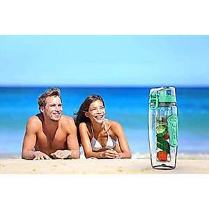Fruit Infuser Water Bottle 32oz Willceal- Durable, Large - BPA Free Tritan, Flip Lid, Leak Proof Design - Sports, Camping (Mint)