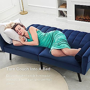 DURASPACE Velvet Loveseat Sleeper Sofa 74" Convertible Futon Couch with USB, Loveseat Coach for Dorm, Apartment, Bonus Room,Compact Living Space (Navy Blue)