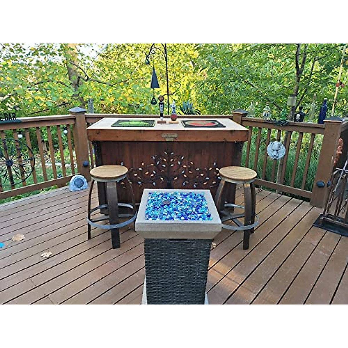 Hisencn Caribbean Blue Fire Glass Rocks for Fire Pit, 1/2 Inch Fire Glass Beads for Propane Gas Fireplace or Natural, Outdoor and Indoor Azure Blue Reflective Decorative Firepit Glass, 10 Pounds