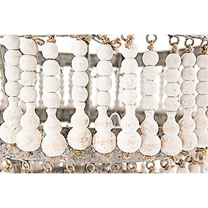 Creative Co-Op Metal & Wood Beaded Chandelier, 20.5" Round by 20" Height, Off- White
