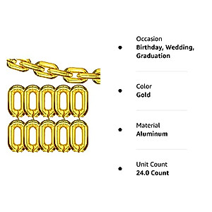 16 inch 24 Pieces Foil Chain Balloons Jumbo Chain Balloons for 80s 90s Hip Hop Retro Theme Birthdays Weddings Graduations Arch Supplies (Gold)