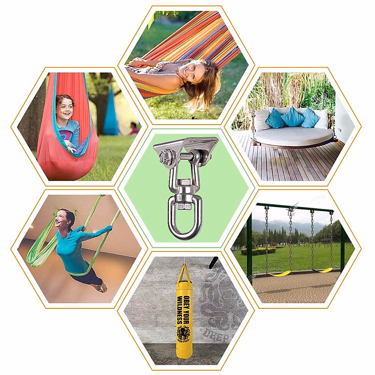 WAREMAID Heavy Duty 360° Swivel Swing Hanger, Stainless Steel Swing Hook for Ceiling Wooden Porch Swing Hanging kit Playground Gym Rope Boxing Bag Hammock Chair Yoga Mount 1000 lb Capacity