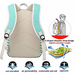 Joyfulife Girls Backpacks, School Backpack for Girls Lightweight Canvas Backpack Student Bookbags Stripe Backpack with Lunch Box 4 in 1