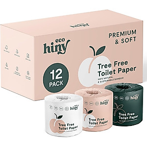 ecoHiny Premium & Soft Bamboo Toilet Paper | 12 Mega Rolls, 3 ply, 350 Sheets | FSC Certified, PFAS & BPA Free, Septic Safe | Tree Free & Plastic Free