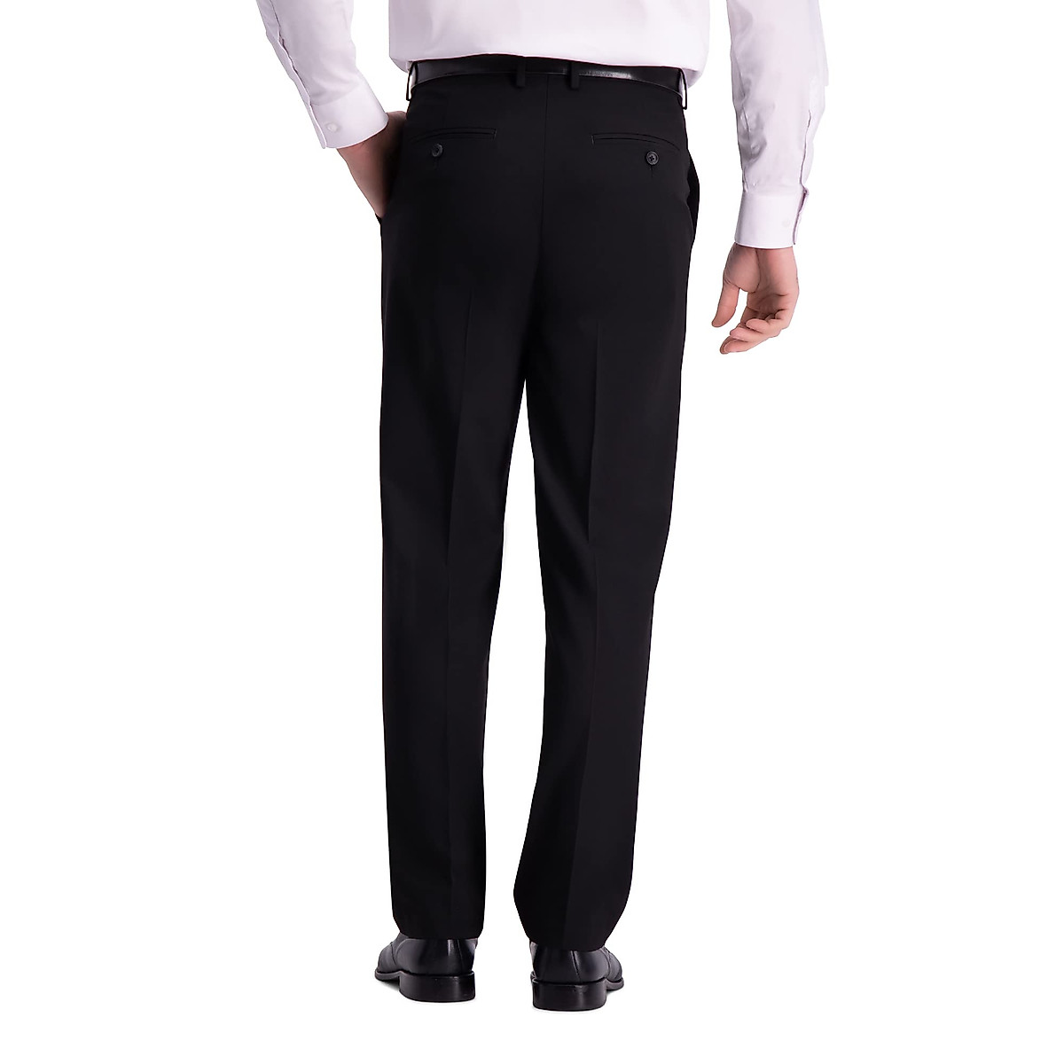 J.M. Haggar Men's Solid Gab 4-Way Stretch Straight Fit Flat Front Dress Pant, Black, 40Wx30L