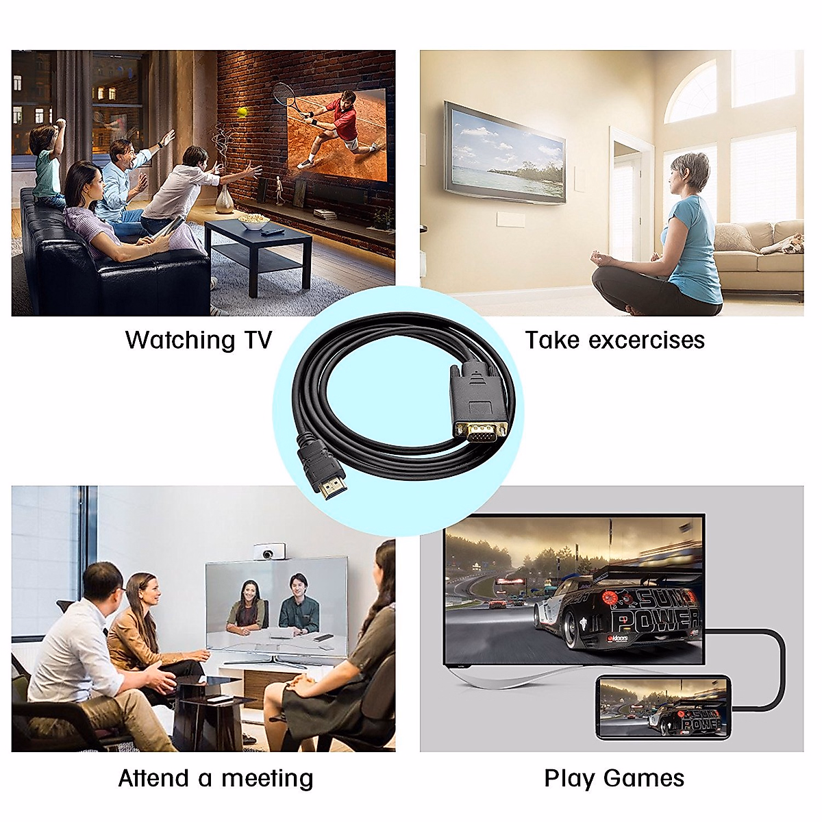 HDMI to VGA Cable Gold-Plated Adapter 1080P HDMI Male to VGA Male Active Video Converter Cord (6 Feet/1.8 Meters)