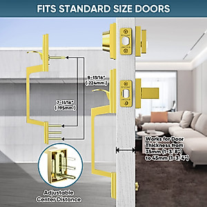 TICONN Front Door Handle Set, Heavy Duty Square Door Lever & Single Cylinder Deadbolt Combo Reversible for Entrance Exterior Doors (Polished Brass)