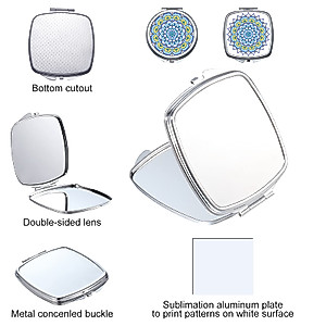 Jetec 6 Pcs Sublimation Blanks Compact Mirror Bulk Transfer Folding Pocket Makeup Double Sided Handheld Mirror Round Square Sublimation for Purse Travel