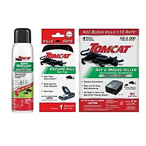 Tomcat Rat Bundle, Treats Rats, Includes Secure-Kill Trap, Disposable Station with Bait Block, and Repellent Spray