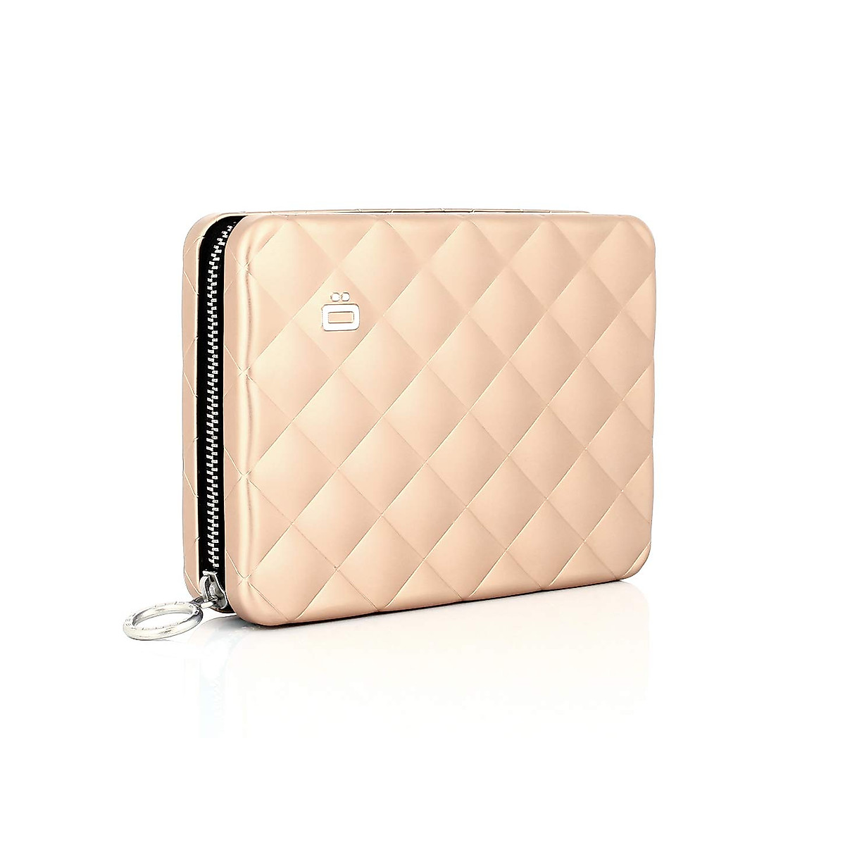 ÖGON -DESIGNS- Quilted Passport Aluminum Wallet Large capacity passport size - Clutch organizer - Women’s RFID blocking wallet - Rose Gold