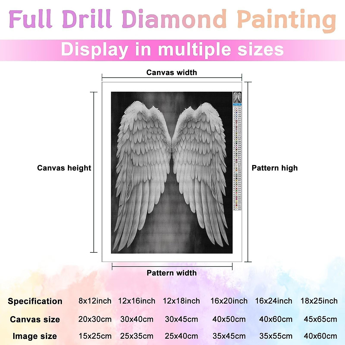 Treff Angel Wings 5D Beginner Diamond Art Set, DIY Painting Home Wall Decoration Jewel Art Gift, 12x16 inches