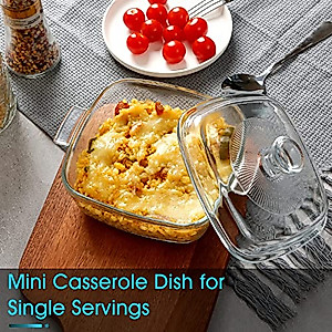 NUTRIUPS Mini Glass Casserole Dish with Lid Oven Safe Square Casserole Dish 5.9in Glass Microwave Bowl With Glass Lid Casserole Cookware (28oz-Mini)