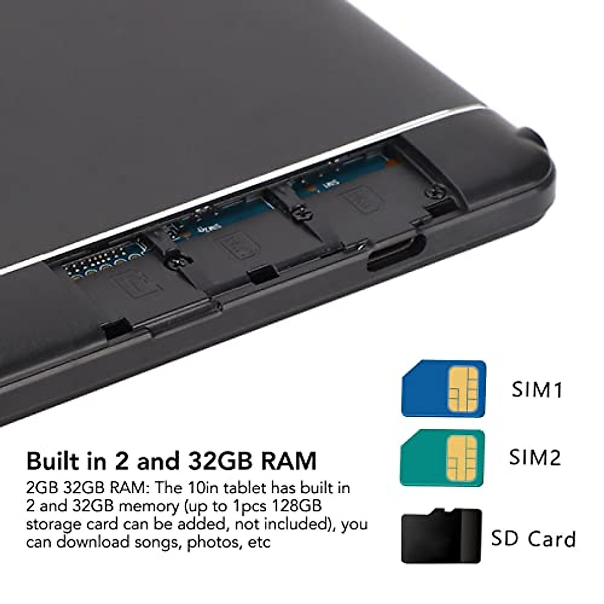 Dpofirs Androids Tablet 10 inch, IPS HD Display 4000mAh Tablets Dual SIM Dual Standby 2GB ROM 32GB RAM Dual Camera IPS 1080P HD Large Screen Portable Call Tablet Kids (Black)