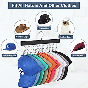 RESOVO 2 Pack Hat Organizer for Baseball Caps, Hat Hanger Space Saving with 10 Clips Ball Caps Rack Holder for Closet - Closet Organizer and Storage Solution Fits All Caps for Men Women -Black