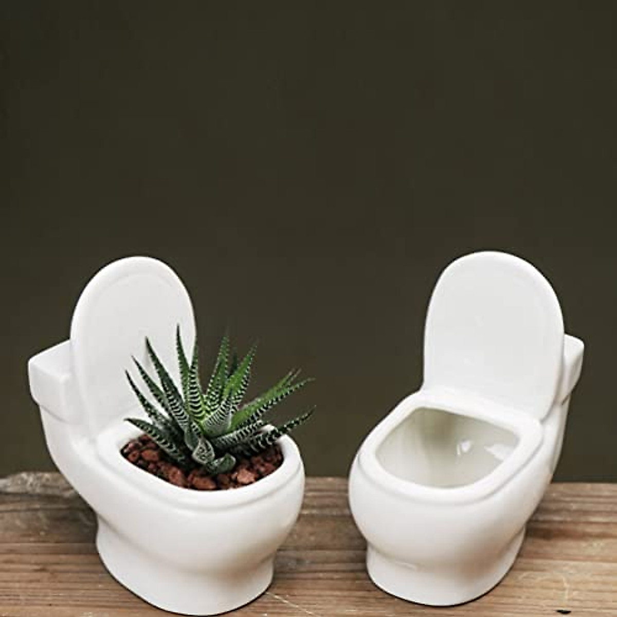 Plants Decor 2pcs Ceramic Toilet Plant Pot Succulent Planter Mini Flower Pots Bonsai Pot with Drainage Holes for Home Office Table Decoration Office Decor