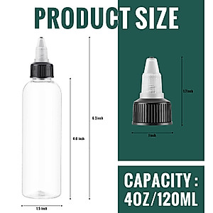 Irenare 100 Pcs 4 oz Plastic Squeeze Bottles Bulk Boston Dispensing Empty Hair Oil Bottles with 20/410 Twist Top Cap for Essential Oils, Hair Applicator, Liquids, Condiment Dispenser