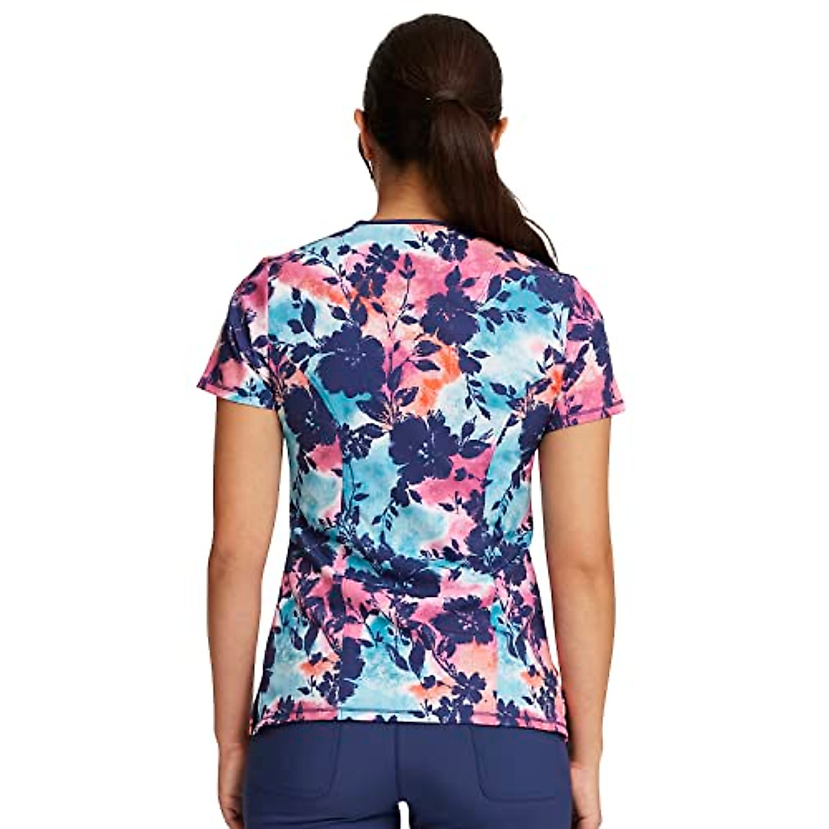 Cherokee Infinity Women Scrubs Top Mock Wrap CK608, XL, Artistic Blooms