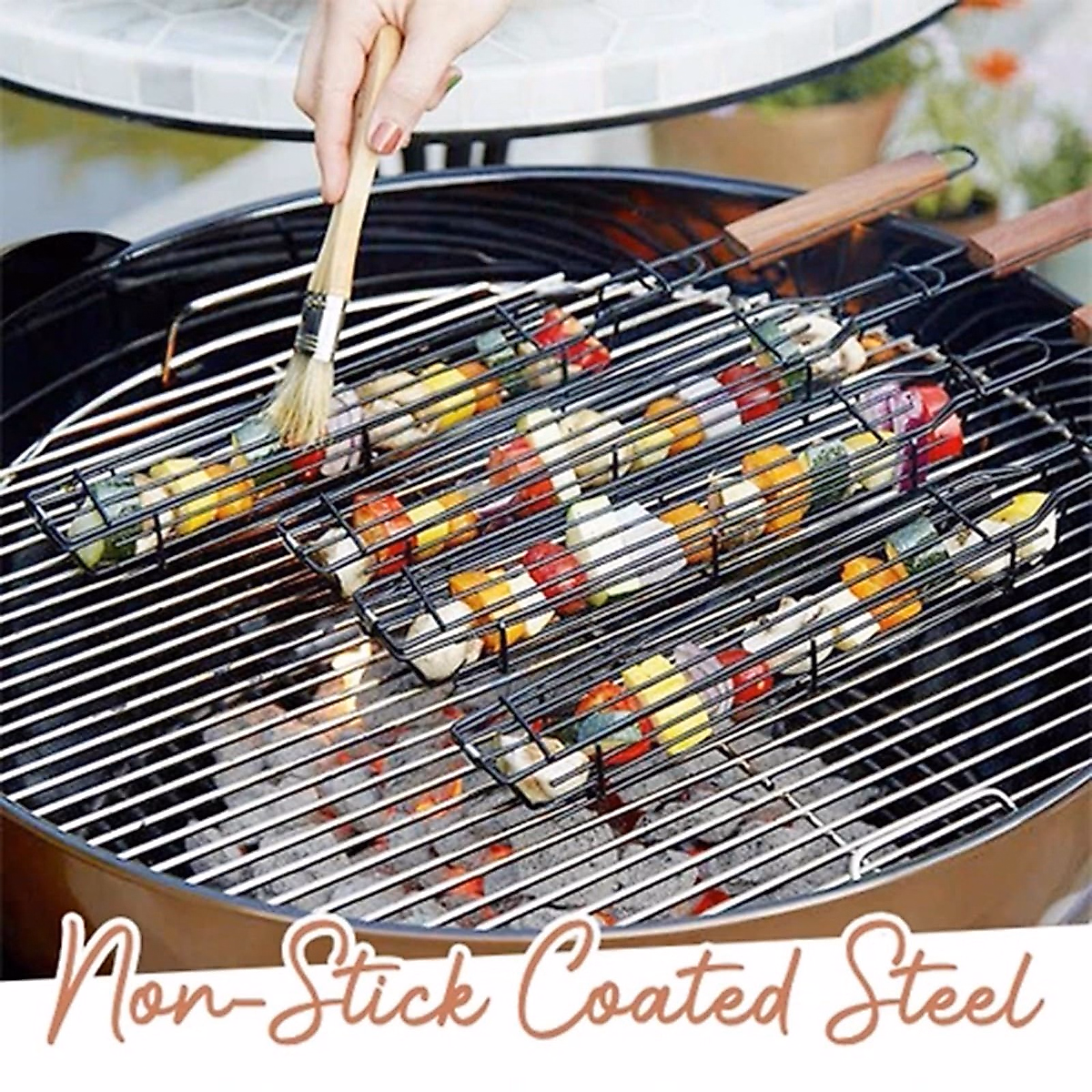 Grilling Basket - BBQ Grill Accessories and Grill Grate, Duty Stainless Steel BBQ Grill Box Tool With Lockable And Wood Handle for Veggies, Meat, Seafood, and More