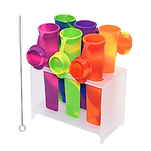 Bangp Popsicle Molds for Kids,6 Pieces Popsicles Molds Silicone BPA- Free Popsicle Molds with Rack,Multicolored Reusable Popsicle Maker Ice Pop Molds Attached Lids for Adults Kids with Cleaning Brush
