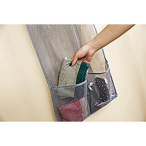 Qimodo Hanging Long Mesh Laundry Hamper,Narrow See-Through Mesh Laundry Basket with 2 Extra Front Pockets for Socks and Undwerwear (White)