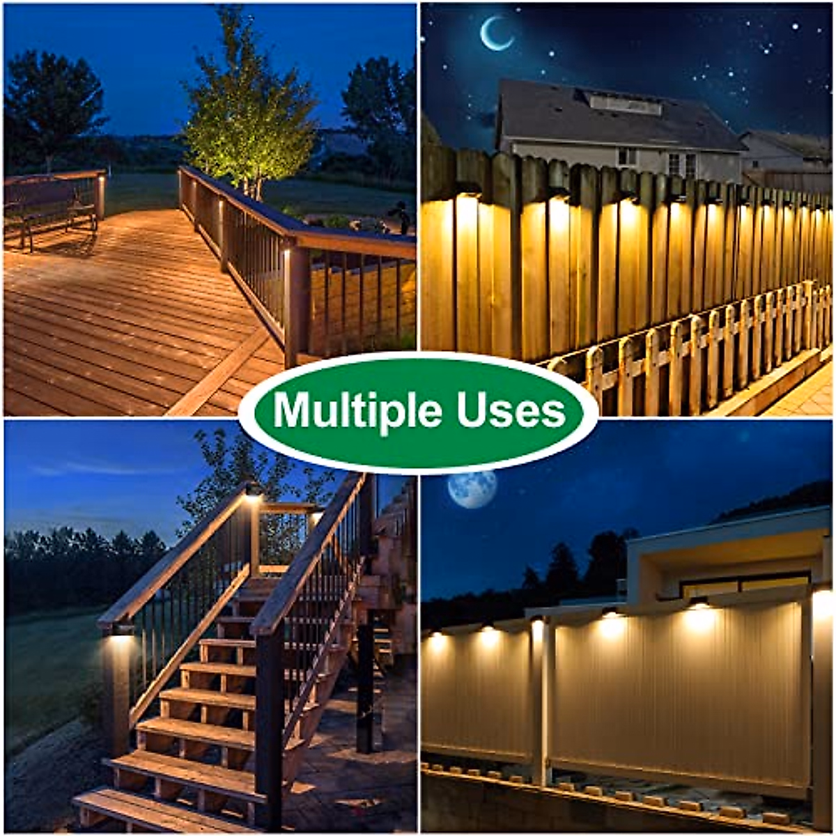 JOFIOS Solar Fence Lights, 8Modes Warm White, Cool White and RGB, Lights Outdoor Waterproof, Solar Power Deck Lights Perfect for Patio, Yard, Wall, Fence, Step. (6pack)