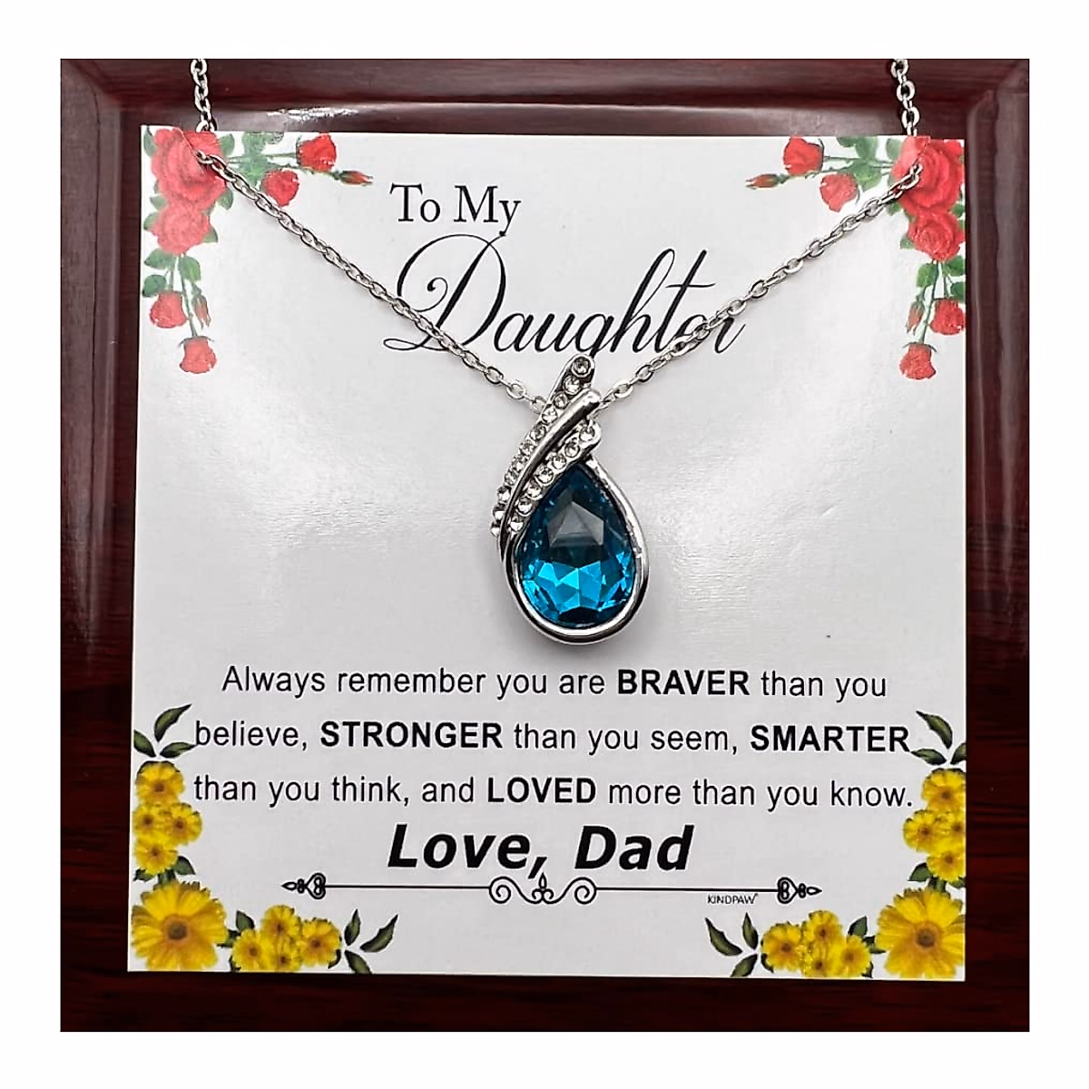 KINDPAW Gift for Daughter from Dad – You are Braver Than You Believe (Rhinestone Pendant)