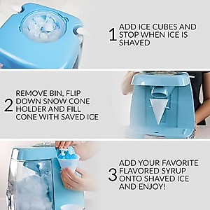 Nostalgia Snow Cone Shaved Ice Machine - Retro Table-Top Slushie Machine Makes 30 Icy Treats - Includes 2 Pump Syrup Bottles, 2 Reusable Plastic Cups & Ice Scoop - Blue
