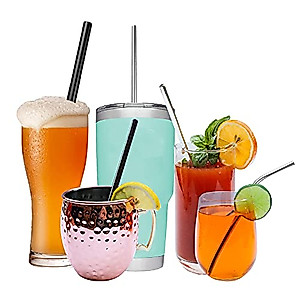 No Worries Atoll Reusable Metal Stainless Steel Straw Set of 12 Short 6” Cocktail 8.5” Smoothie and 10.5” Tumbler Drinking Straws Black and Silver Home Bar Backyard Essentials