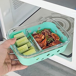 CYUFU 5 Packs 30oz Glass Meal Prep Containers, Glass Food Storage Containers with Lids, Airtight Glass Bento Boxes, Oven, Freezer and Dishwasher Safe (2 Compartments with silicone sleeves)