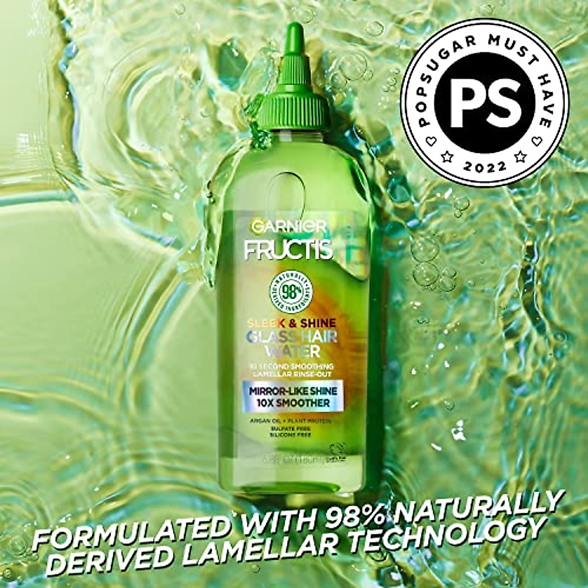 Garnier Fructis Sleek & Shine Glass Hair Water 10 Second Liquid Rinse Out, 98 Percent Naturally Derived Lamellar, for Shiny Hair (Packaging May Vary)