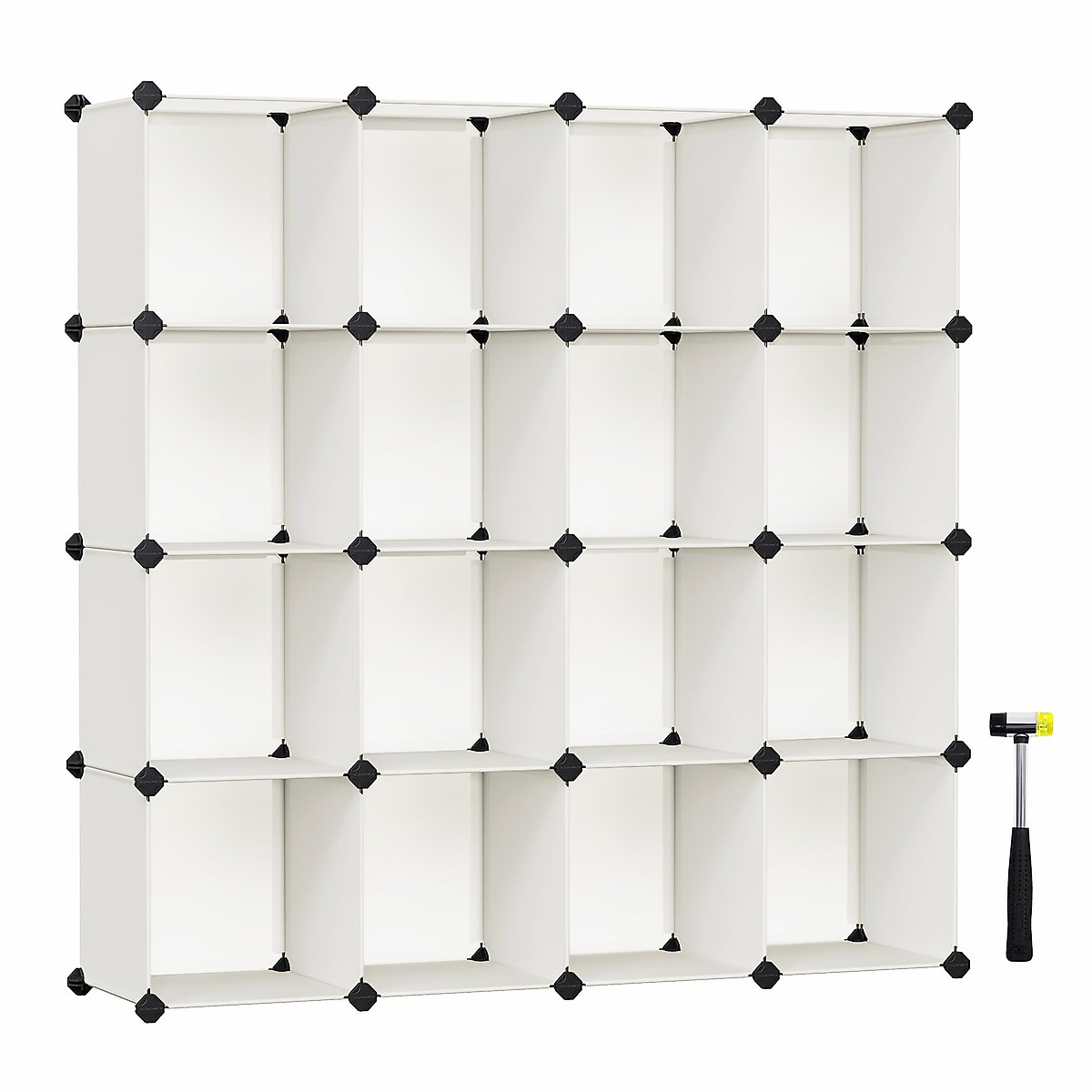 SONGMICS Cube Storage Organizer, Set of 16 Plastic Cubes, Book Shelf, Closet Organizers and Storage, Room Organization, Bedroom Living Room, 12.2 x 48.4 x 48.4 Inches, Cream White ULPC442M01