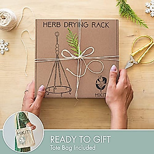 HIKITI Herb Drying Rack - Decorative Herb Drying Rack Hanging - Secured Herb Dryer Hooks - Handmade Macrame Boho Chic - Flower Drying - Herb Hanger - Hanging Drying Rack for Herbs