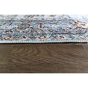 Softwoven Rugs, 9x12 Machine Washable Rug, 90% Cotton, Non-Slip, Family & Pet Friendly, Stain Resistant, Non-Shed, Traditional Vintage Area Rug for Living Room, Hallway - Silver and Bronze