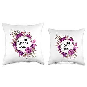 Flowers 101st Bday Gifts 101 Years Old Beautiful Floral Design 101st Birthday Throw Pillow, 16x16, Multicolor