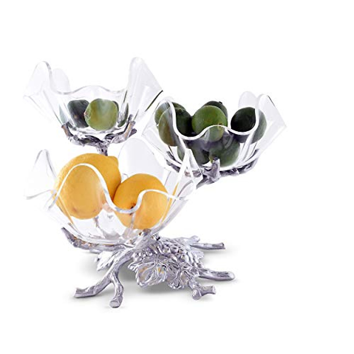 Arthur Court 3-Tiered Acrylic Bowl Stands Grape Pattern Sand Casted in Aluminum with Artisan Quality Hand Polished Tarnish Free Lightweight Serving Bowls 9.5 inch x 12 inch