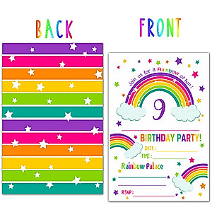 ukebobo 9th Rainbow Birthday Party Invitations with Envelopes – Birthday Party Invitations, Rainbow Party Decorations– 20 Cards With Envelopes（c03-09）