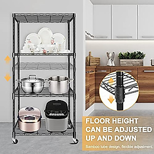 4-Shelf Adjustable, Metal Shelving Unit Heavy Duty, Kitchen Shelf Organizer Rack, Wire Shelving Unit on Wheel Casters, NSF Metal Wire Rack Sheving, Free Standing Gargage and Kitchen Storage Shelves