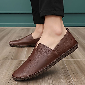 Men's Genuine Leather Loafer Shoes Slip On Soft Walking Driving Shoes,Dark Brown,44EU=10 M US