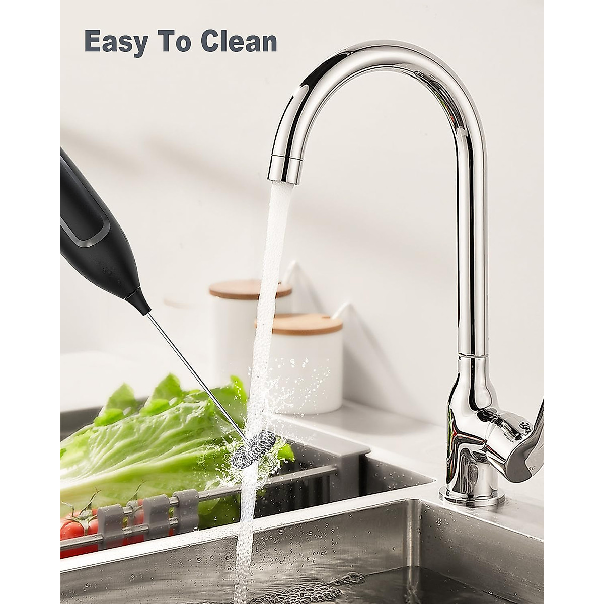 Milk Frother Handheld Battery, Electric Foam Maker Frother Wand, Drink Mixer with Stainless Steel Whisk for Coffee, Matcha, Lattes, Cappuccino Black